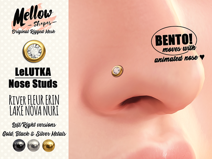 Second Life Marketplace - Mellow / Nose Studs / LeLUTKA River Fleur Nova Lake Erin Nuri Ryn ♥ ...